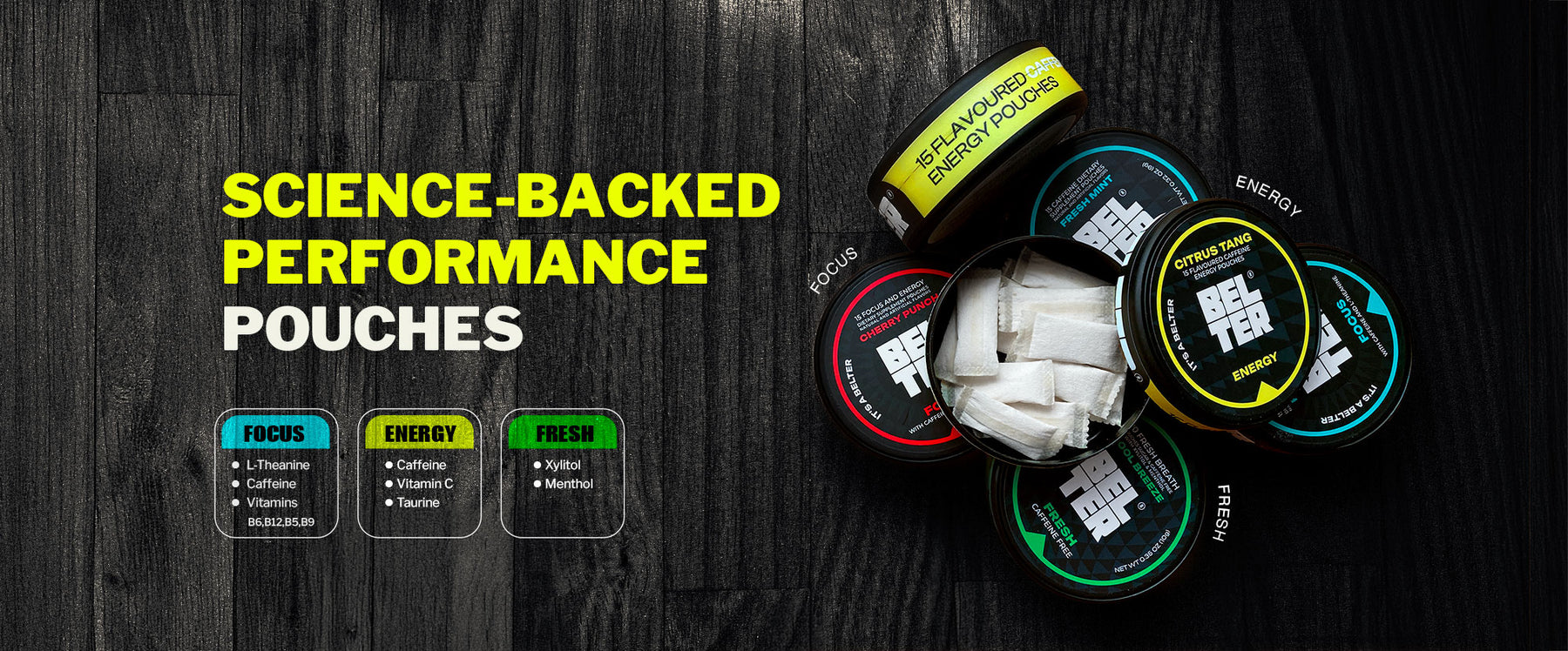 Belter Pouches Energy, Focus and Fresh Fast-Acting, Sugar-Free Pouches